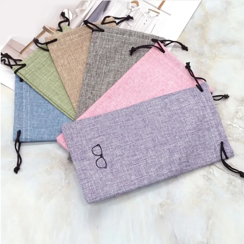 1Pcs Soft Cloth Glasses Bag Drawstring Portable Linen Fabric Eyeglasses ...