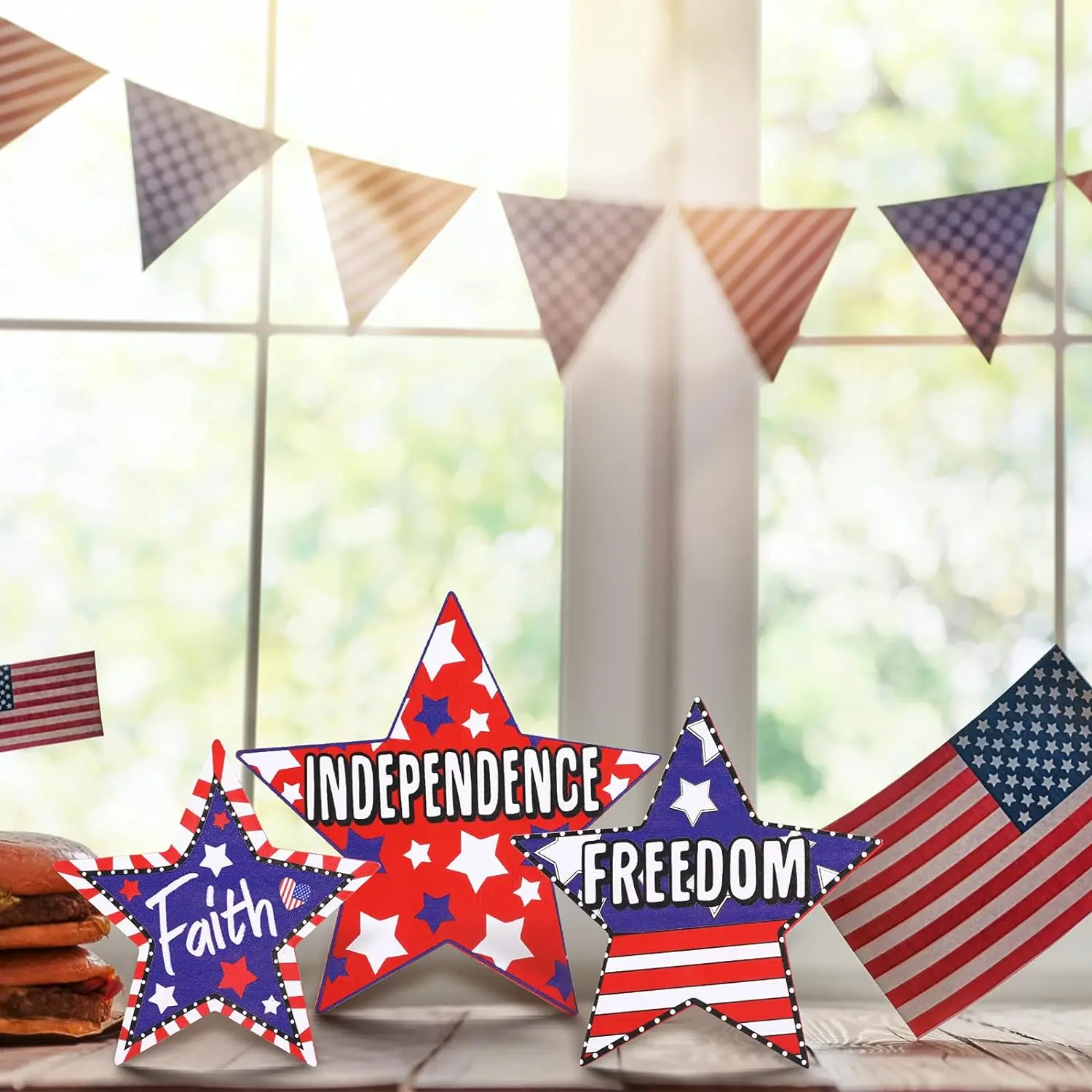 Freedom And Independence Memorial Day Decorations 4th Of July Wood Star ...