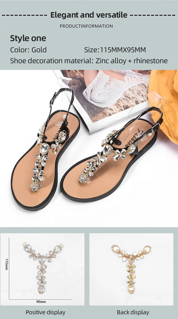 Luxury V Black Square Rhinestone Chain Design Flip Flops Shoe Clip ...