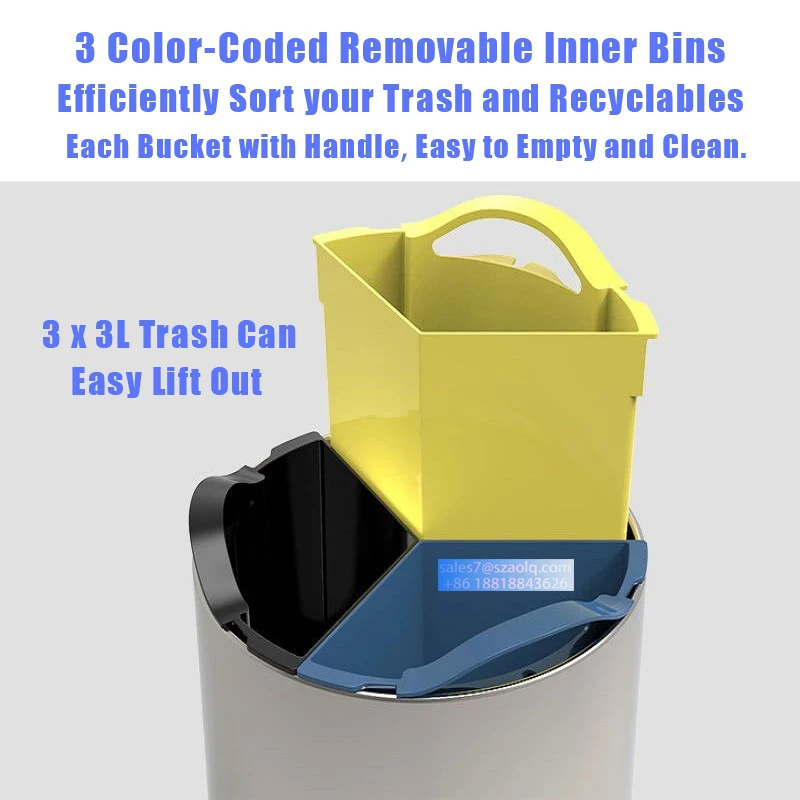 Custom Trash Bin 3 Compartments Garbage Can Steel Recycling Trash Bin ...