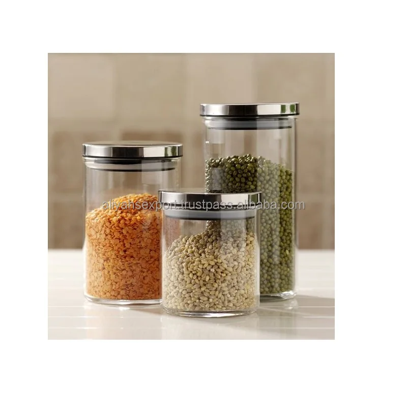 Fresh Glass Transparent Container Jar Wooden Lid Kitchen Canister ...