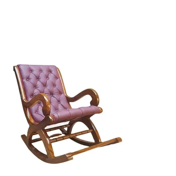 Natural Finish Silivio Rocking Chair Solid Wood Vintage Style European ...