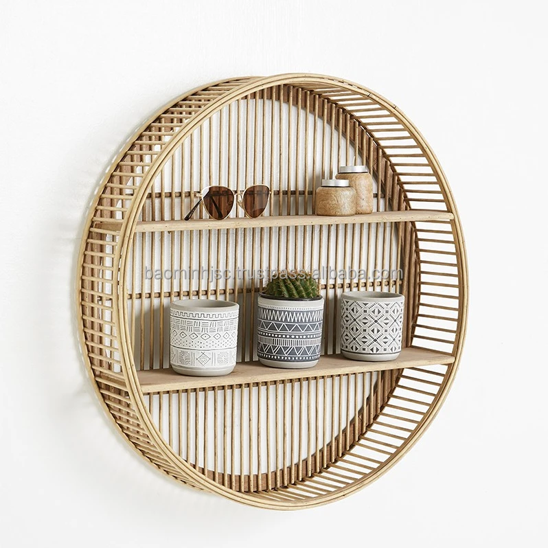 Shop Our Hot Trend Rattan Wooden Round Wall Shelf from Vietnam