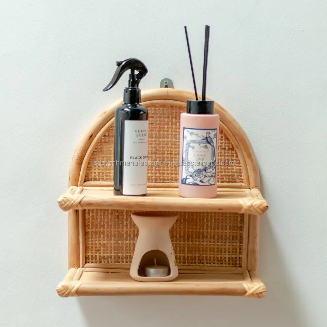 Hot Sale Rattan Shelf Hanger Wall Hanging Indoor Holder Kitchen Decor ...