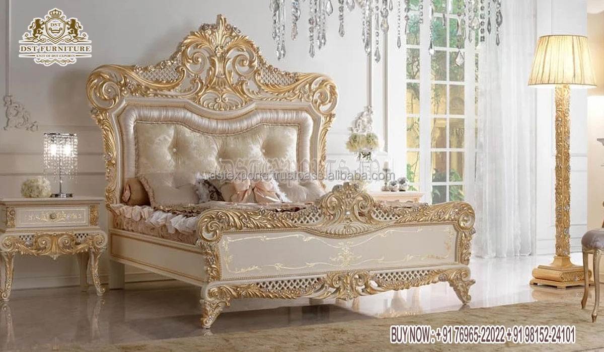 Luxury Gold Carving Baroque Bed & Night Stands by DST EXPORTS