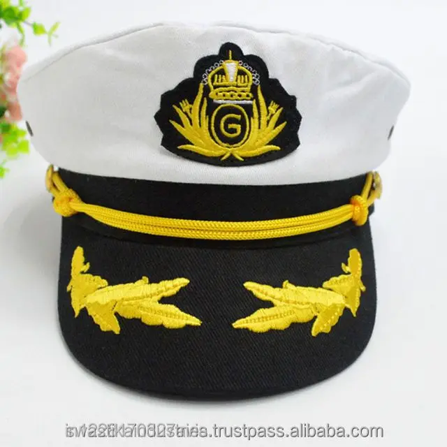 Embroidered Visor Captain Cap For Uniform White Uniform Officer Peak ...