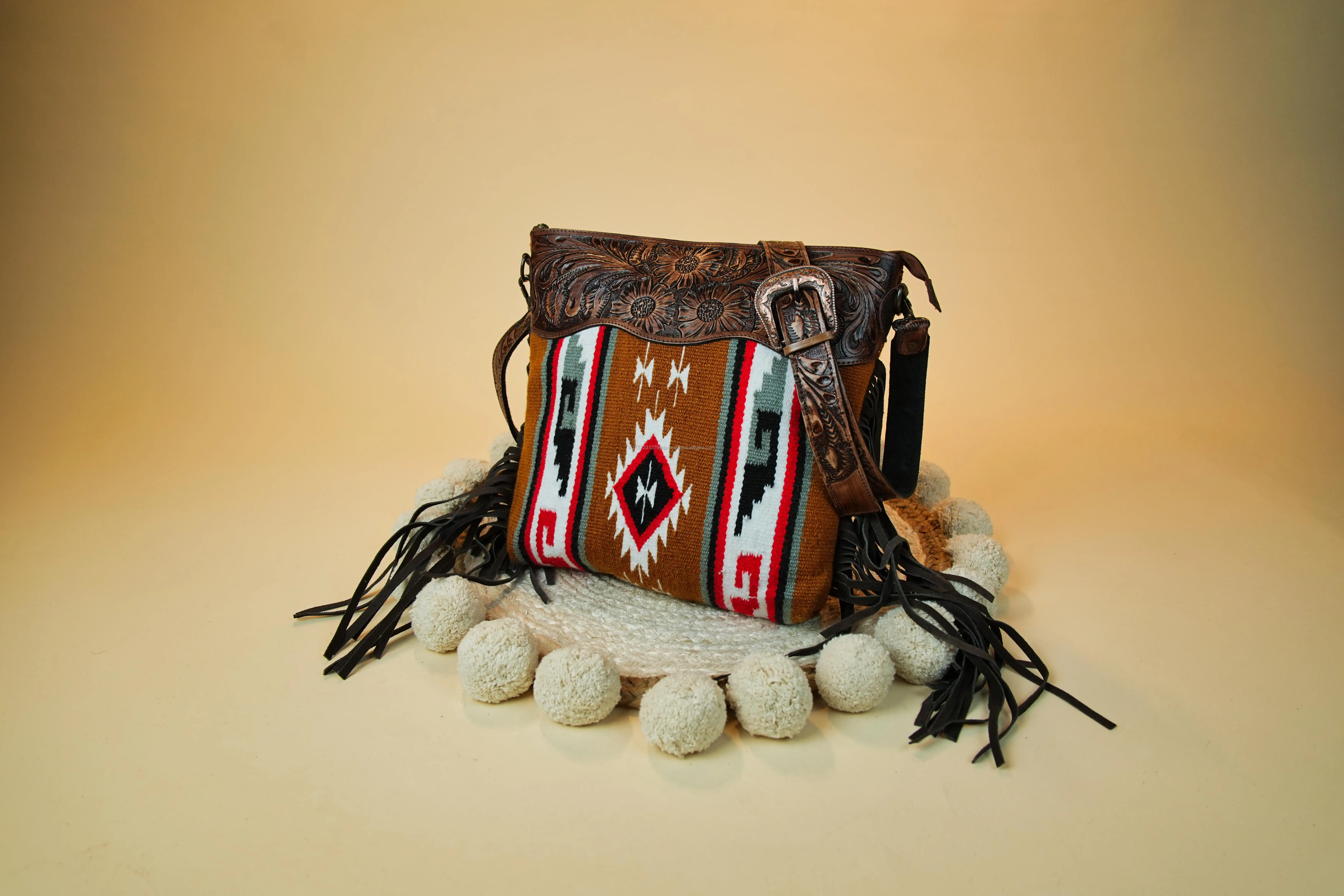 Fashionable Western Aztec Tooled Leather Bag Vintage Multi Color ...