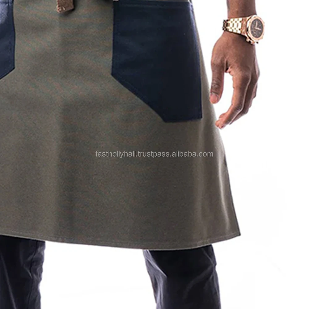 This Apron Features Deep Green Color With Contrasting Blue Pockets And ...