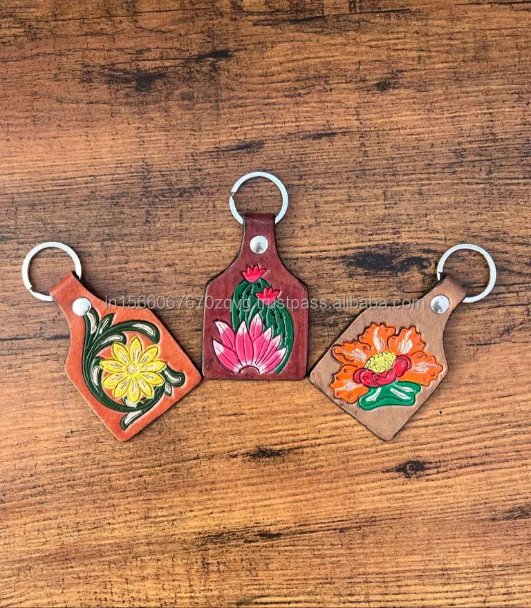 Hand Carved Tooled Leather Key Chains Cute Exotic Shape Leather Key ...