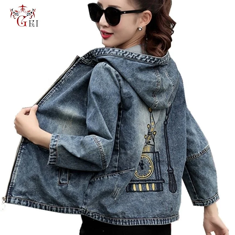 Women's Jeans Jacket Embroidery Wing Lapel Pro Quality Comfortable Low ...
