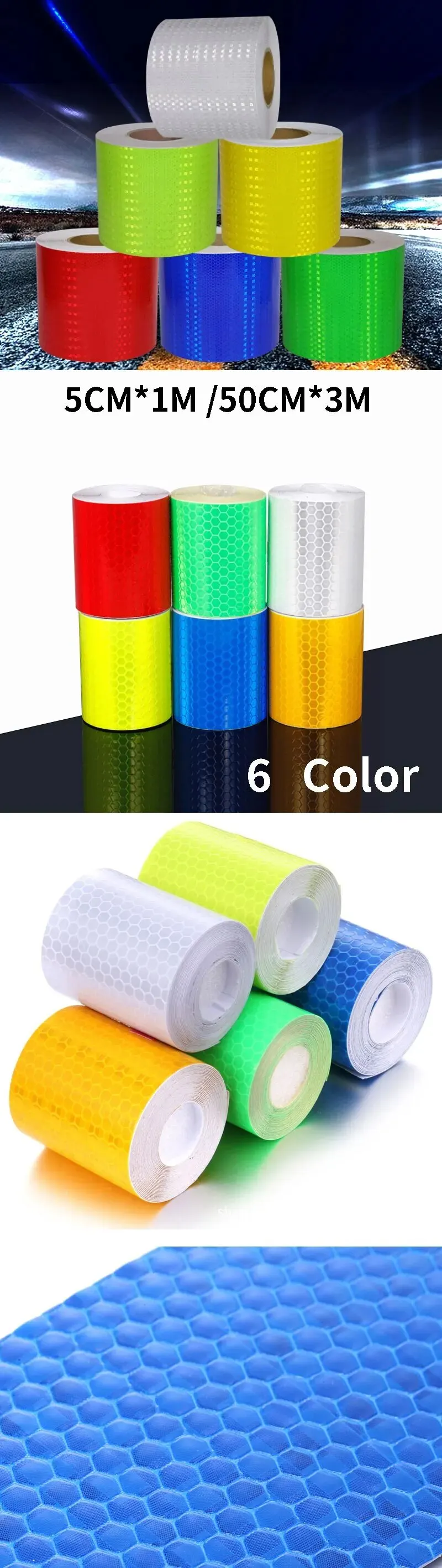 3m*5cm Car Reflective Tape Auto Safety Warning Sticker Reflector ...