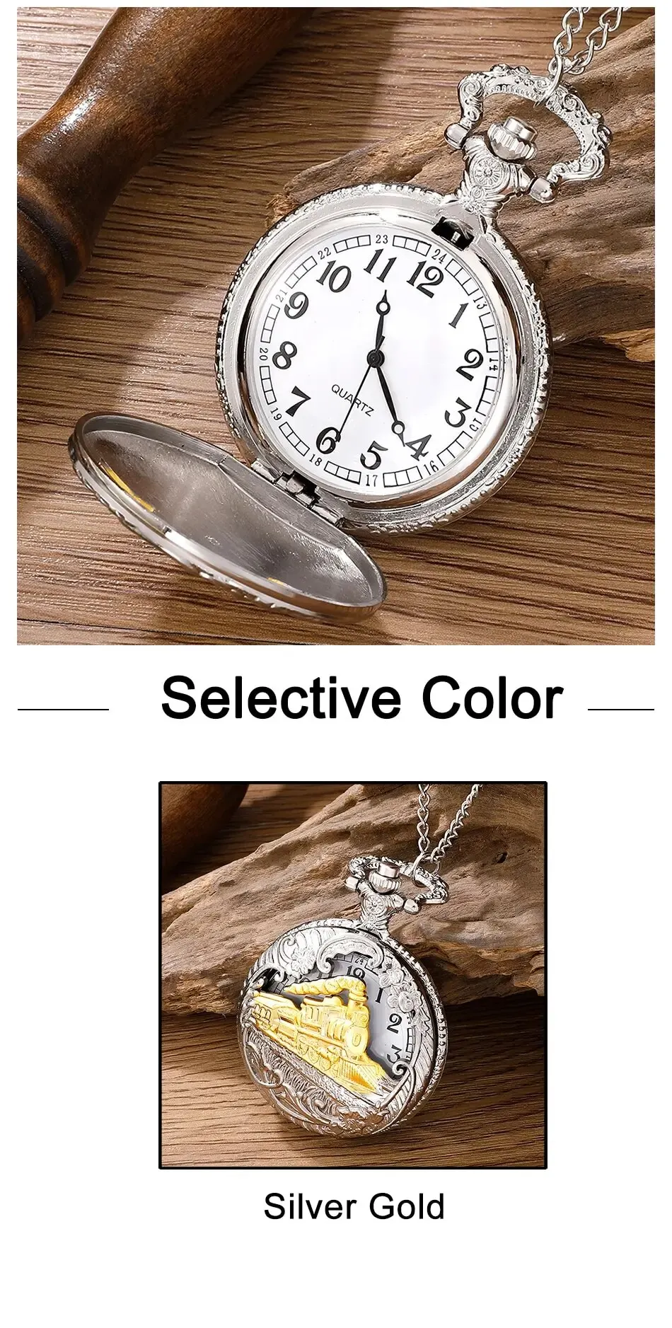 Antique Steam Train Design Pocket Watch With Chain Necklace Vintage ...