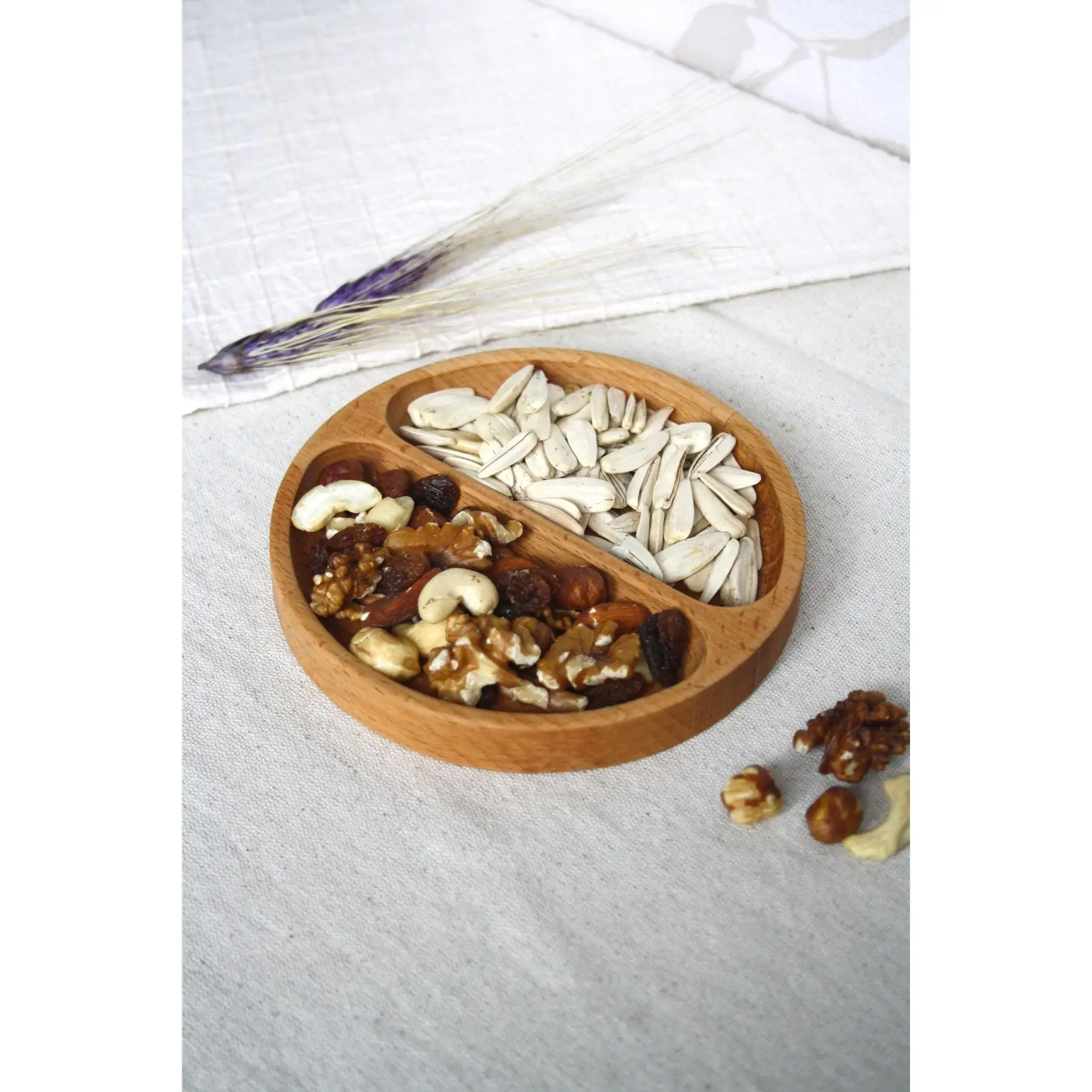 Wooden Snack Plate Circle Bowl Snack Holder 2 Compartments Wooden Snack ...