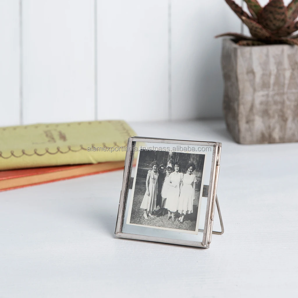 Simple Display Folding Design Glass And Brass Transparent Photo Frame ...