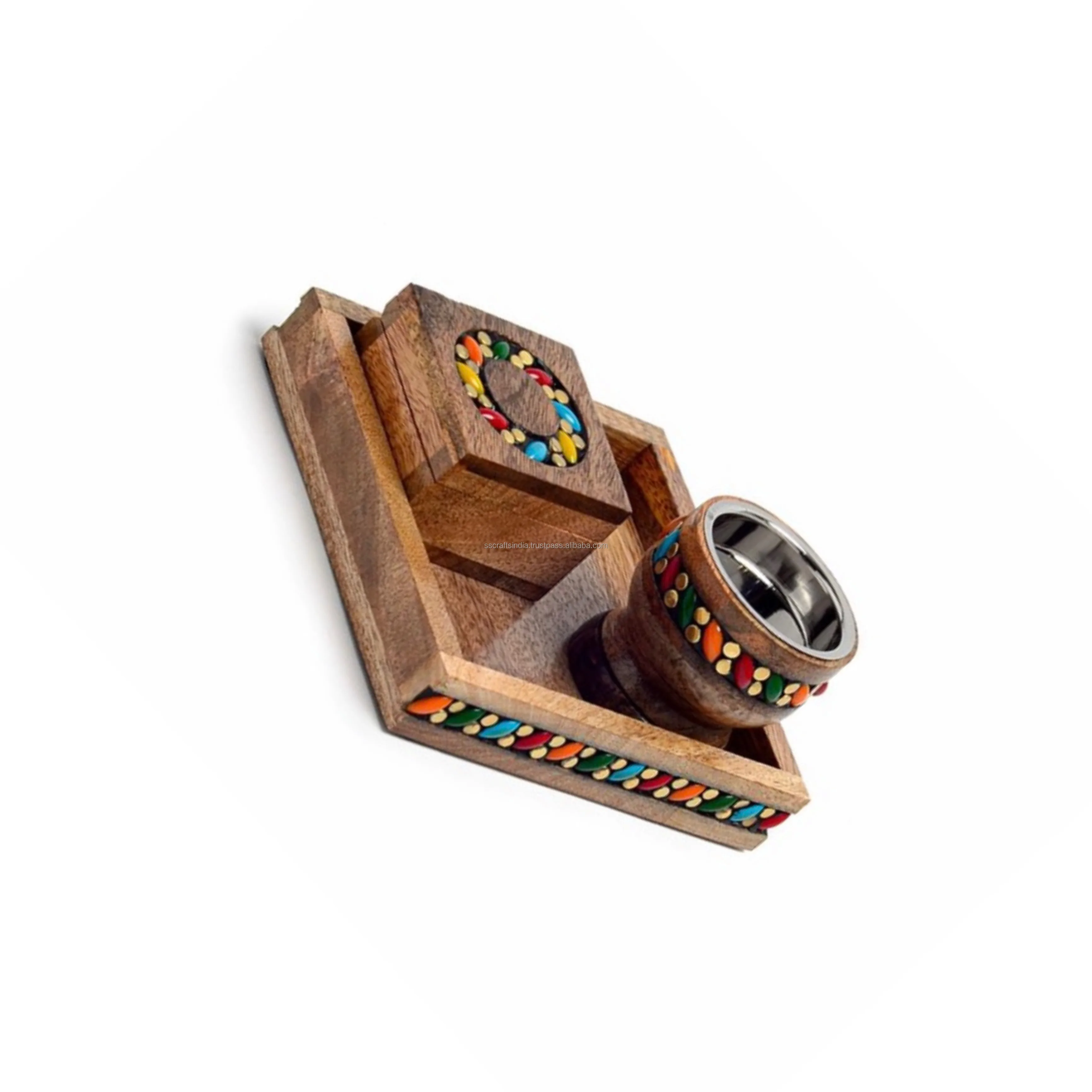 Traditional Arabic Bakhoor Mabkhara Wooden and Brass Resin Mosaic ...