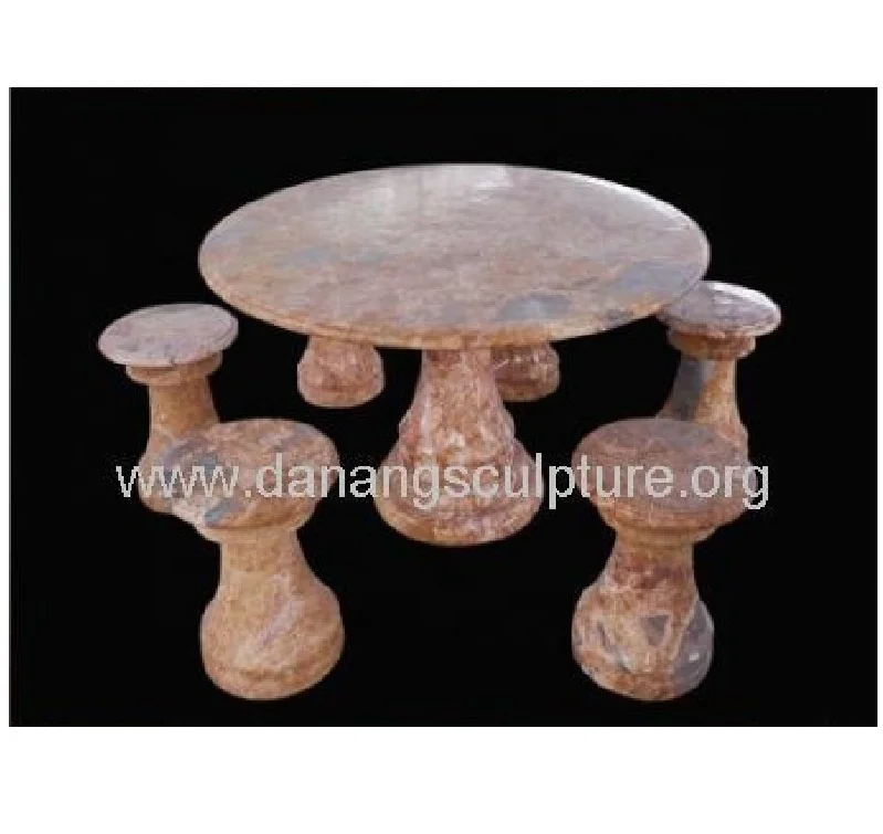 Custom Natural Stone Round Garden Table Set - Marble & Granite ...