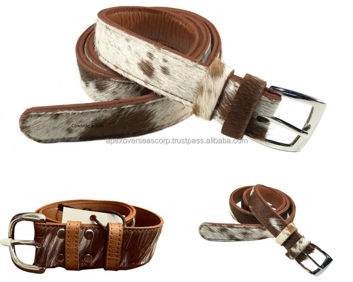 Custom Handmade Men Cowhide Real Pony Hair Leather Belt Personal Men ...
