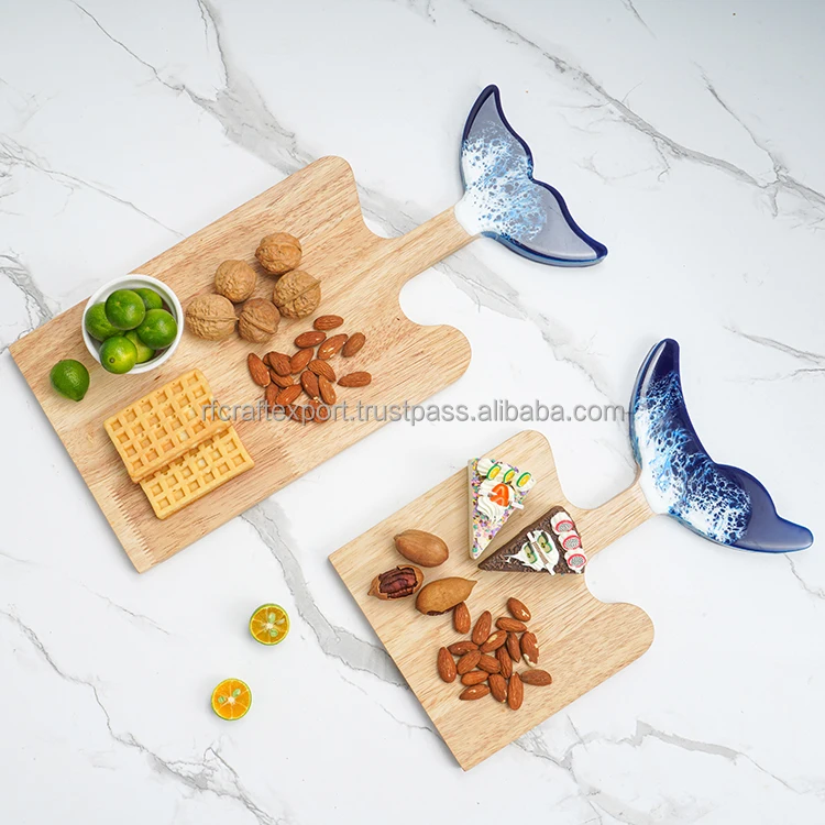 Epoxy Resin Wood Charcuterie Board Chopping Blocks Ocean Beach Fishtail ...