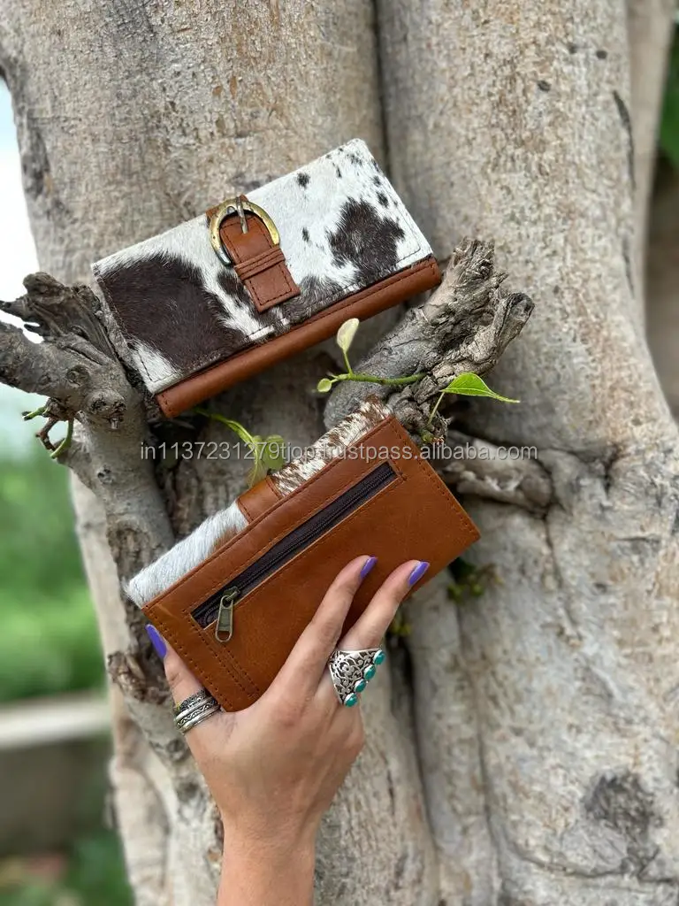 New Real Handmade Hair On Hide Wallets For Women Slim Wallet Bifold ...