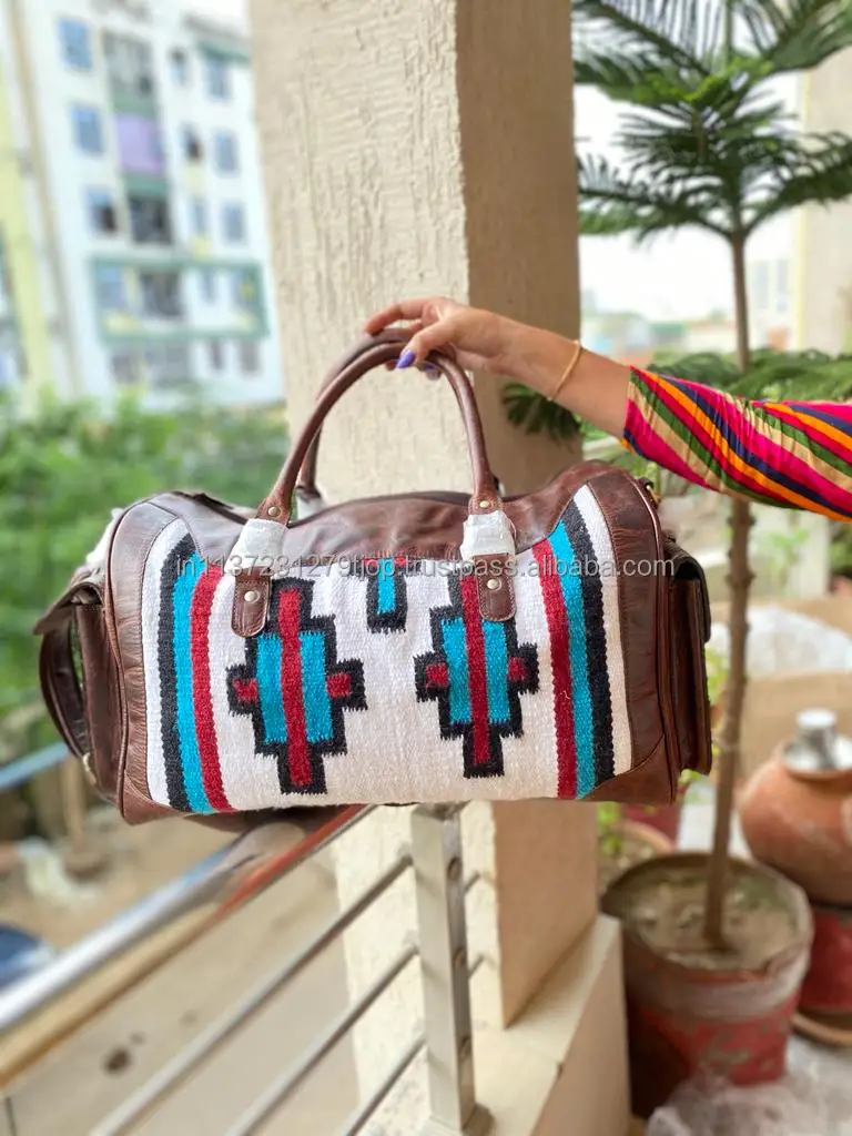 New Real Handmade Vintage Style Aztec Tooled Leather Duffel Bags ...