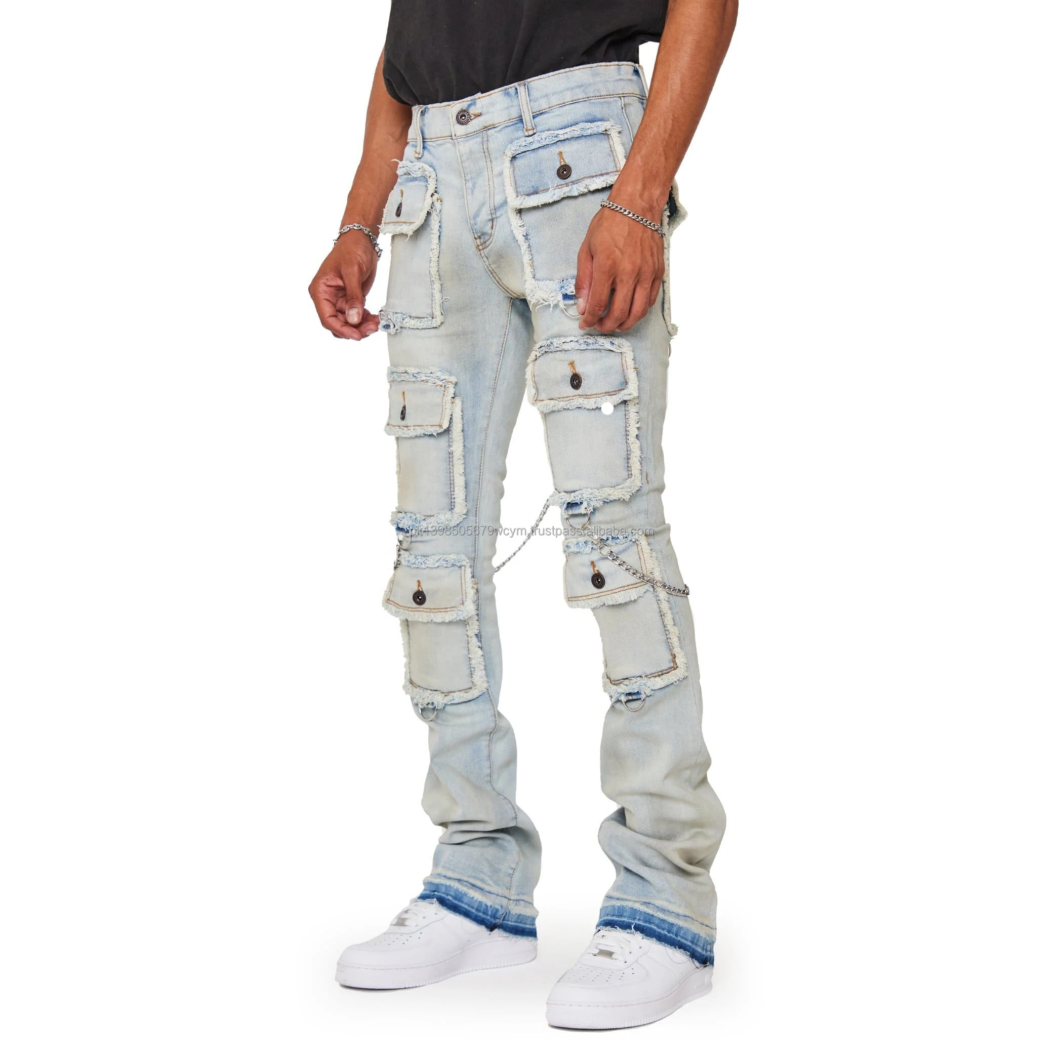 High Quality Men Denim Cargo Jeans Pants Fashion Custom Logo Winter And Summer Streetwear Blue