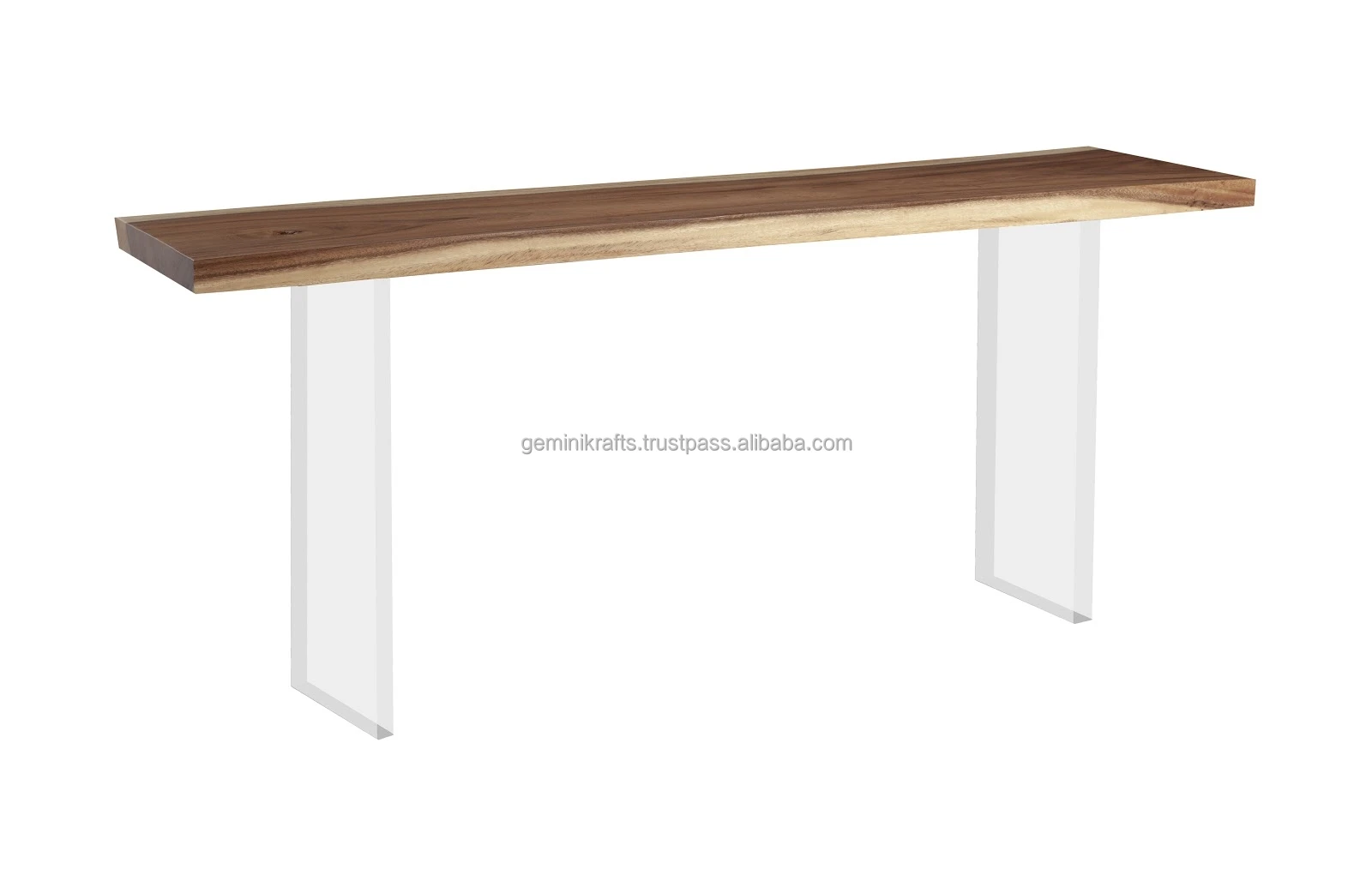 Floating Console Table With Acrylic Legs Solid Acacia Wooden Live Edge ...