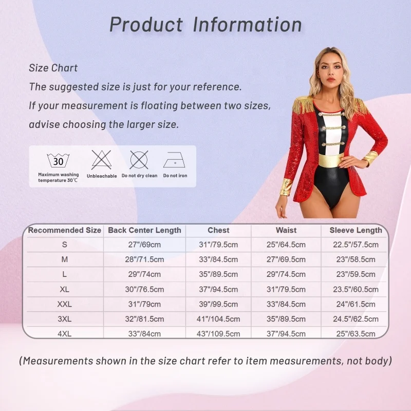 Womens Plus Size Circus Ringmaster Cosplay Bodysuit Long Sleeve ...
