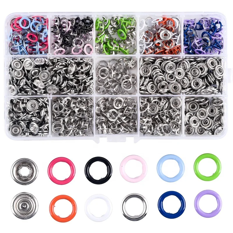 200 Sets 10 Color Children's Button Color Hollow 9.5mm Brass Ring Snap ...