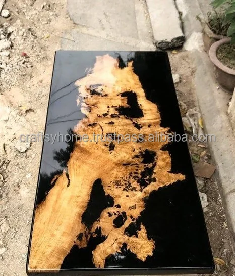 Luxury Wood Epoxy Resin Black Color Dining Table for Restaurant