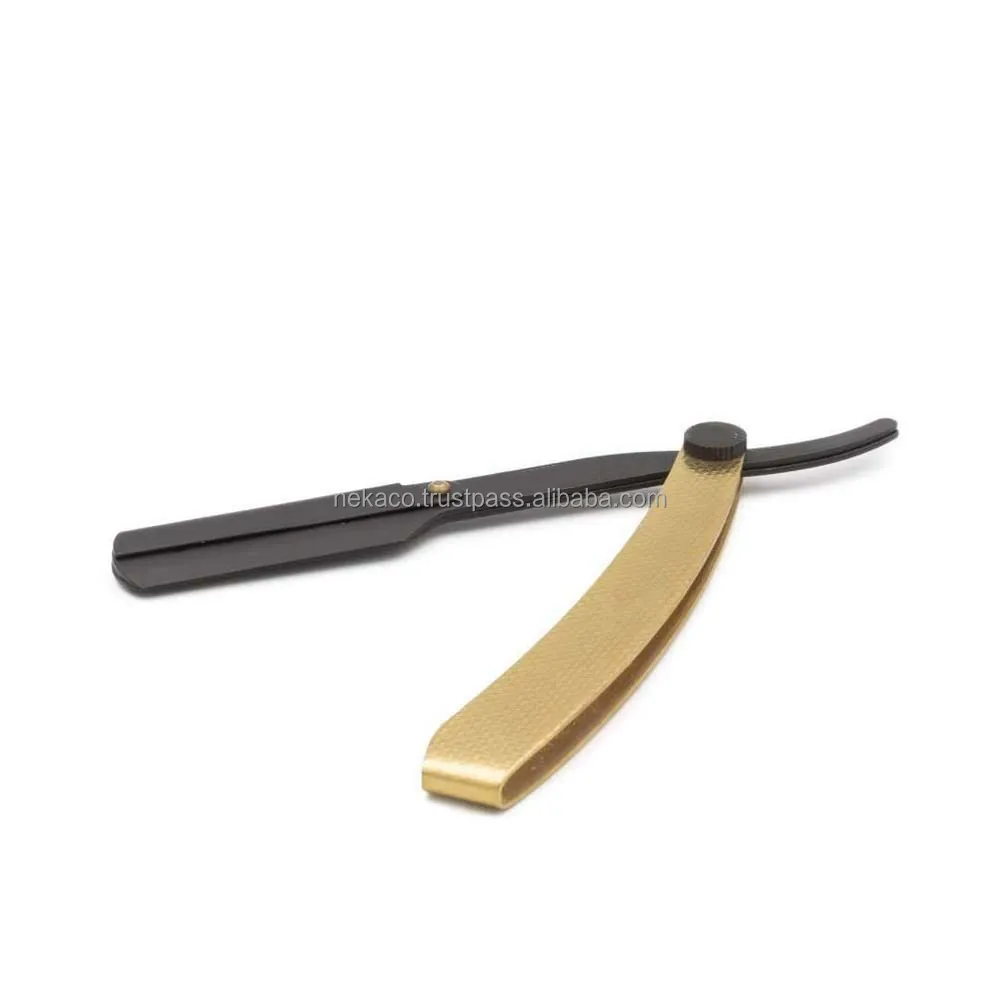 Gold Textured Handle Stainless Steel Shavette Folding Manual Shaving ...