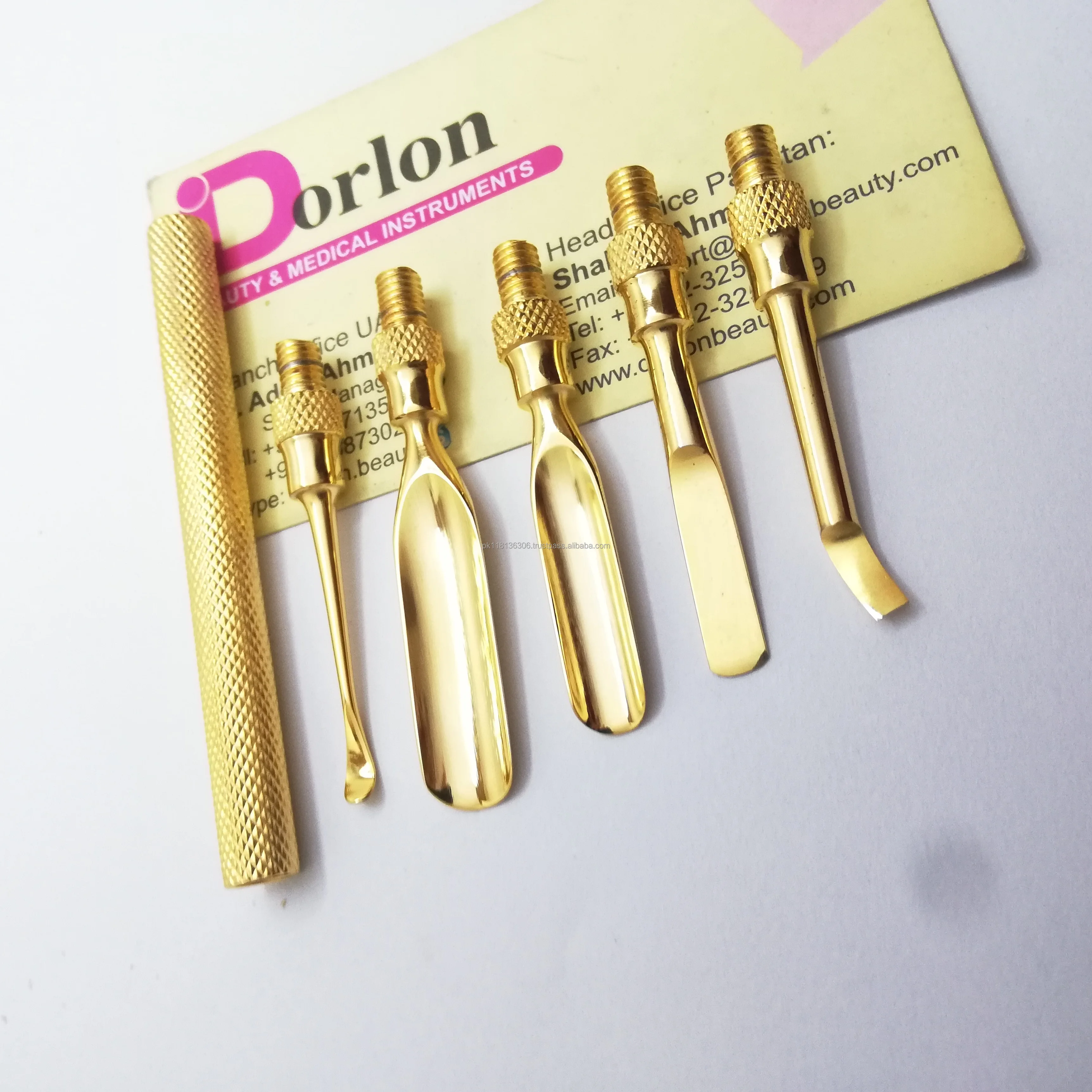 Professional Cuticle Pushers 5 In 1 Set Dual End Removable Gold Plated ...