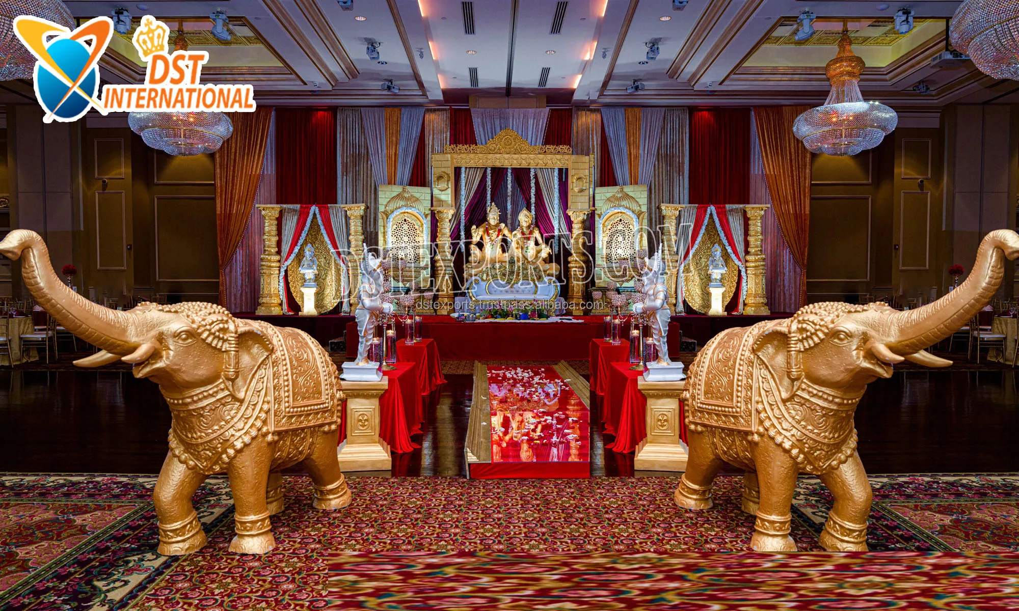 Traditional Wedding Venue Entrance Golden Elephants Grand Hindu Stage ...