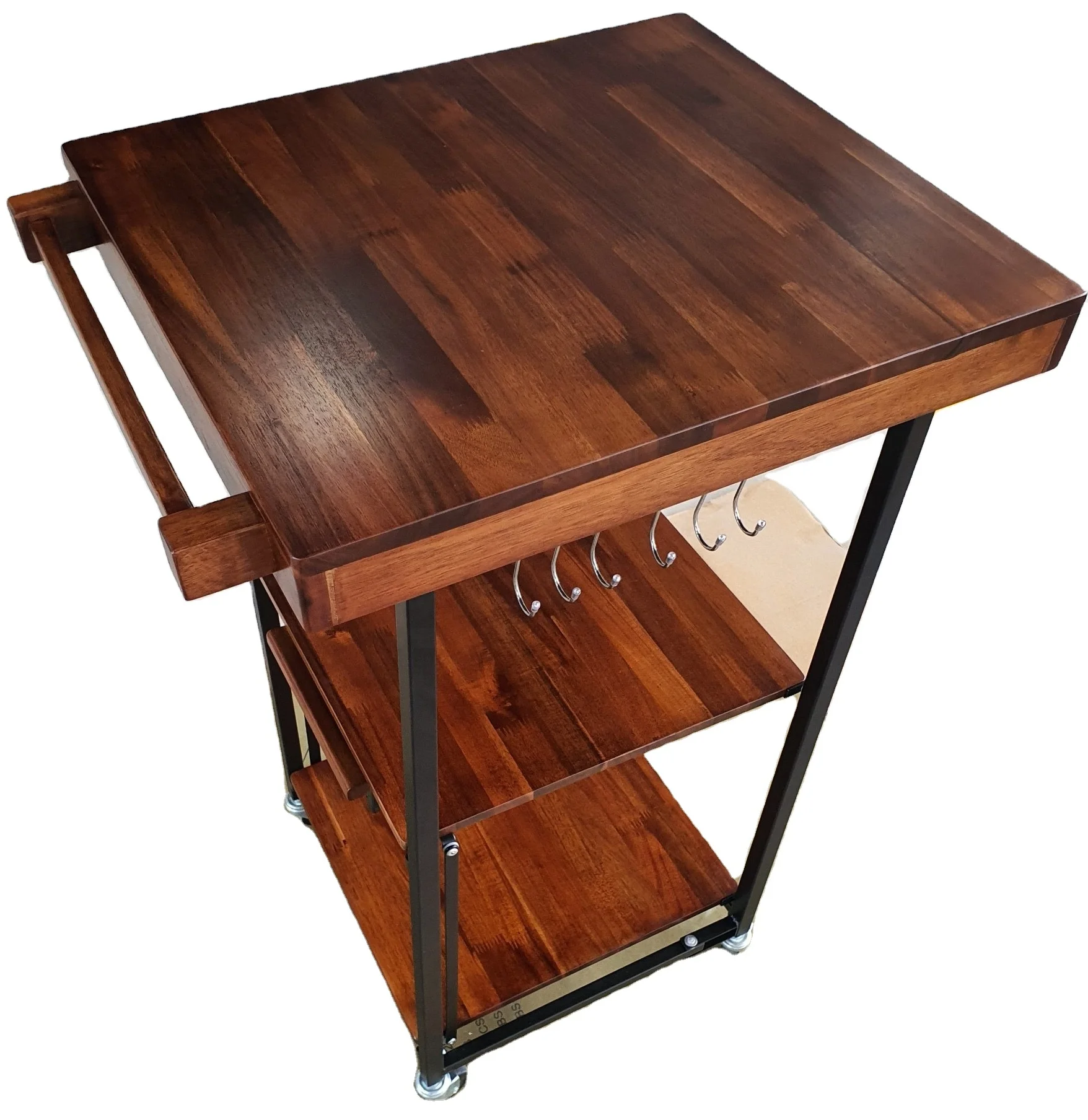 Rectangular Multifunction Kitchen Cart With Acacia Shelf And Steel ...