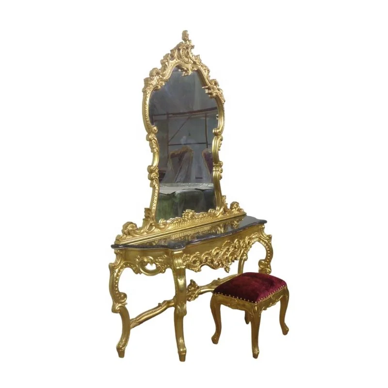 Antique Golden Dressing Table with Stool - Perfect for Bedroom
