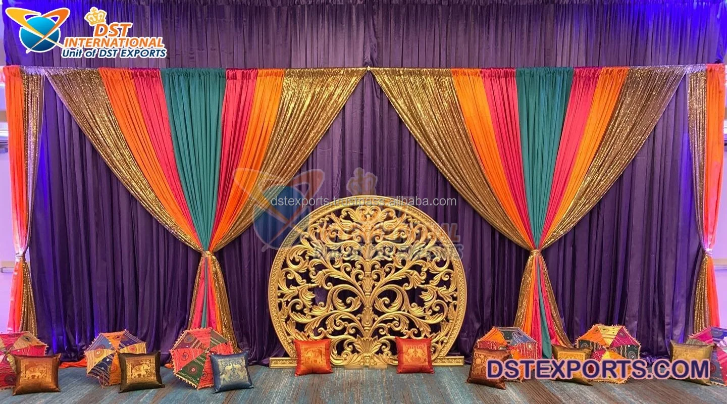 Punjabi Wedding Ceremony Backdrop Colorful Drape Multicolor Backdrop ...