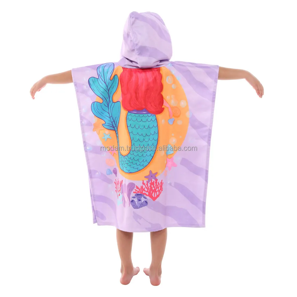 Mermaid Printed Kids Kids Poncho Beach Towel Wholesale Kid Bath Robe ...