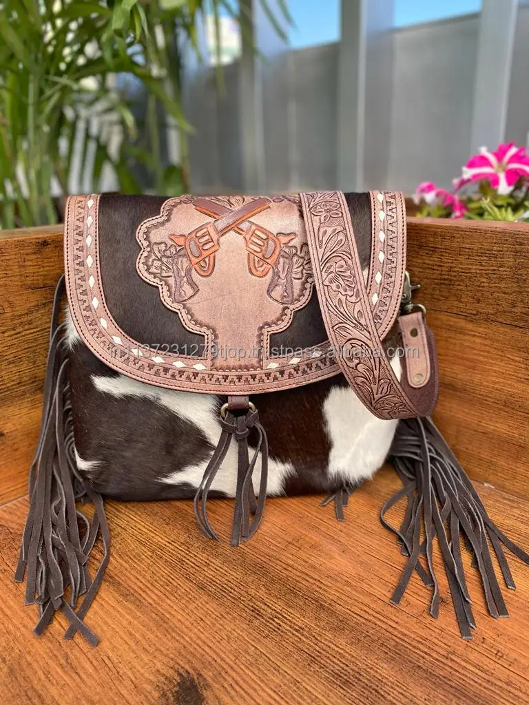 Real Western Handcrafted Cowhide Fur Leather Handbag Stylish Evening ...