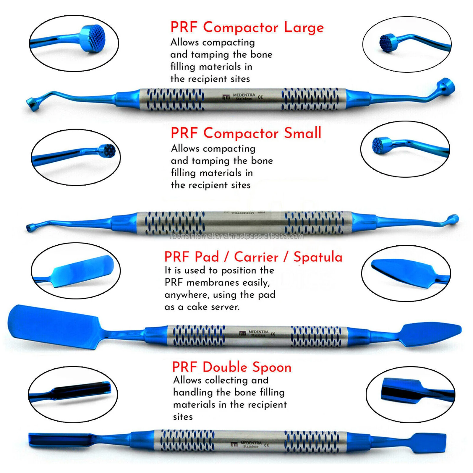 PRF Platelet Rich Fibrin Implant Compactors Pluggers Condenser Bone Graft Carrier Spoon Kit ...
