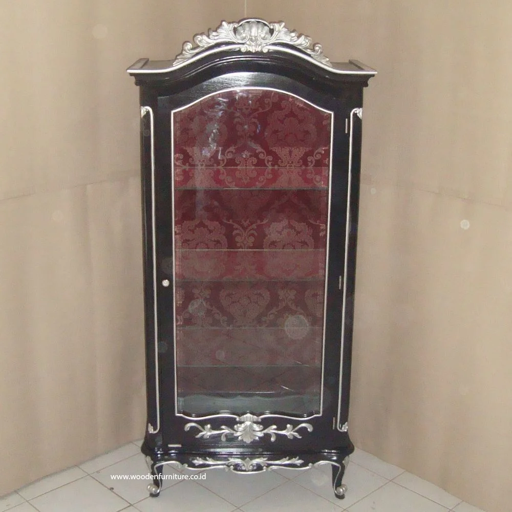 French Provincial Showcase With Interior Upholstered In Baroque Fabric ...