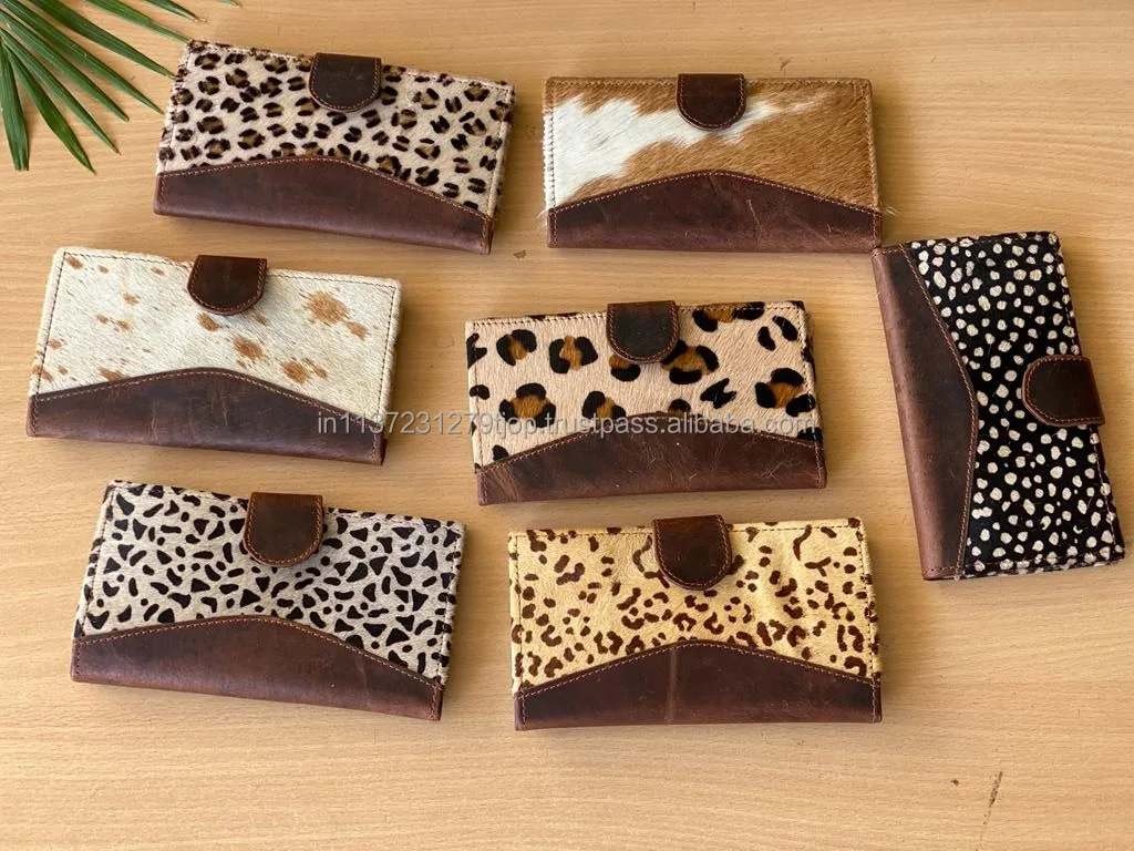 New Real Handmade Hair on Hide Animal Print Fur Wallet Bifold Leather ...