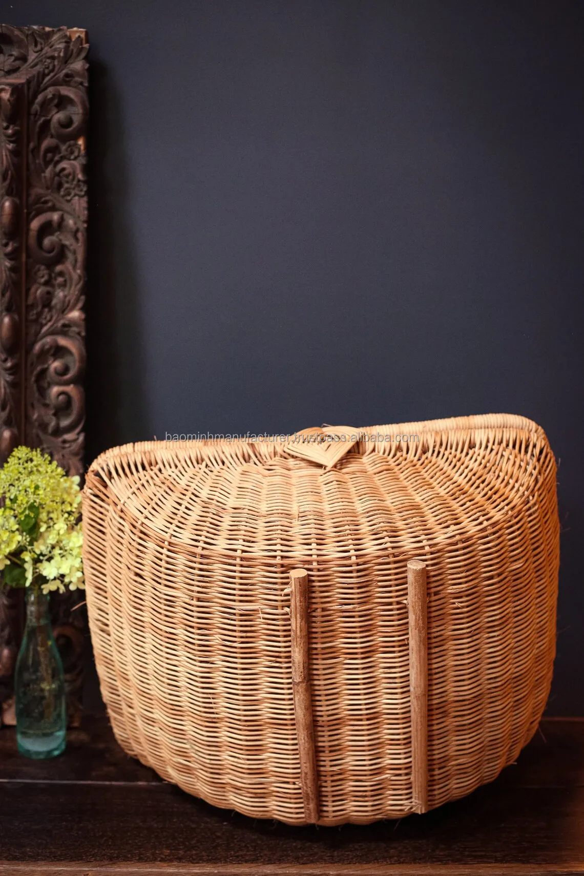 Oversized Round Bottom Wicker Rattan Picnic Basket With Handle Extra ...
