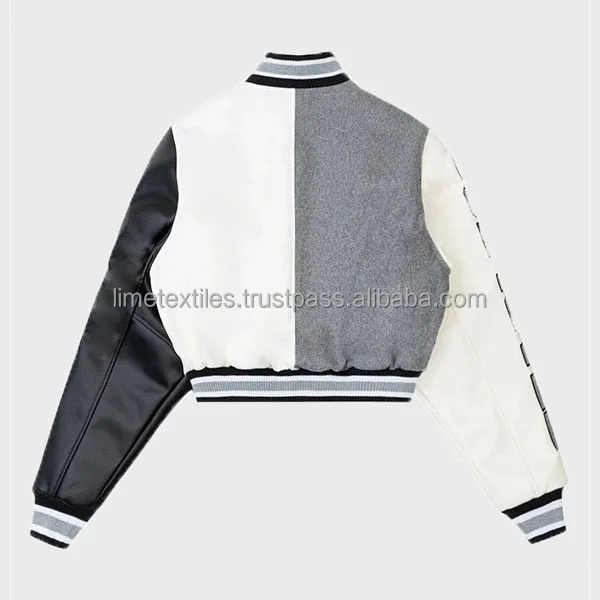 Custom Chenille Patch Embroidery Letterman Crop Varsity Jacket 100% ...