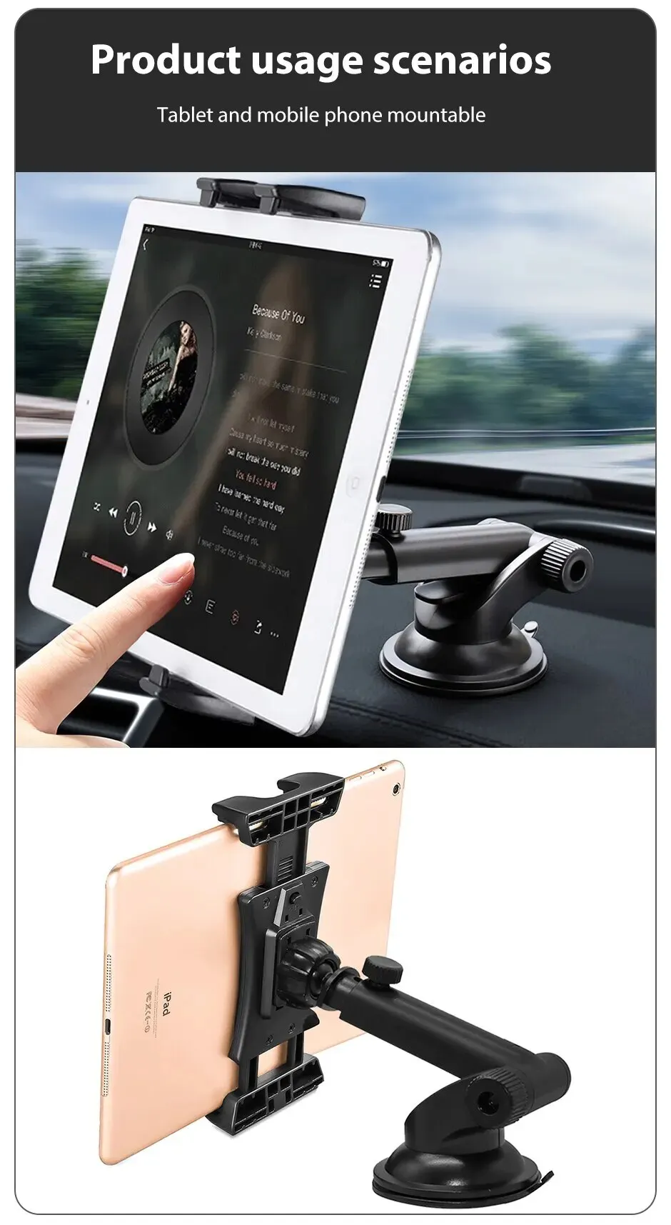 Car Tablet Stand Holder Universal Windshield Mount For Ipad Air 1 2 ...