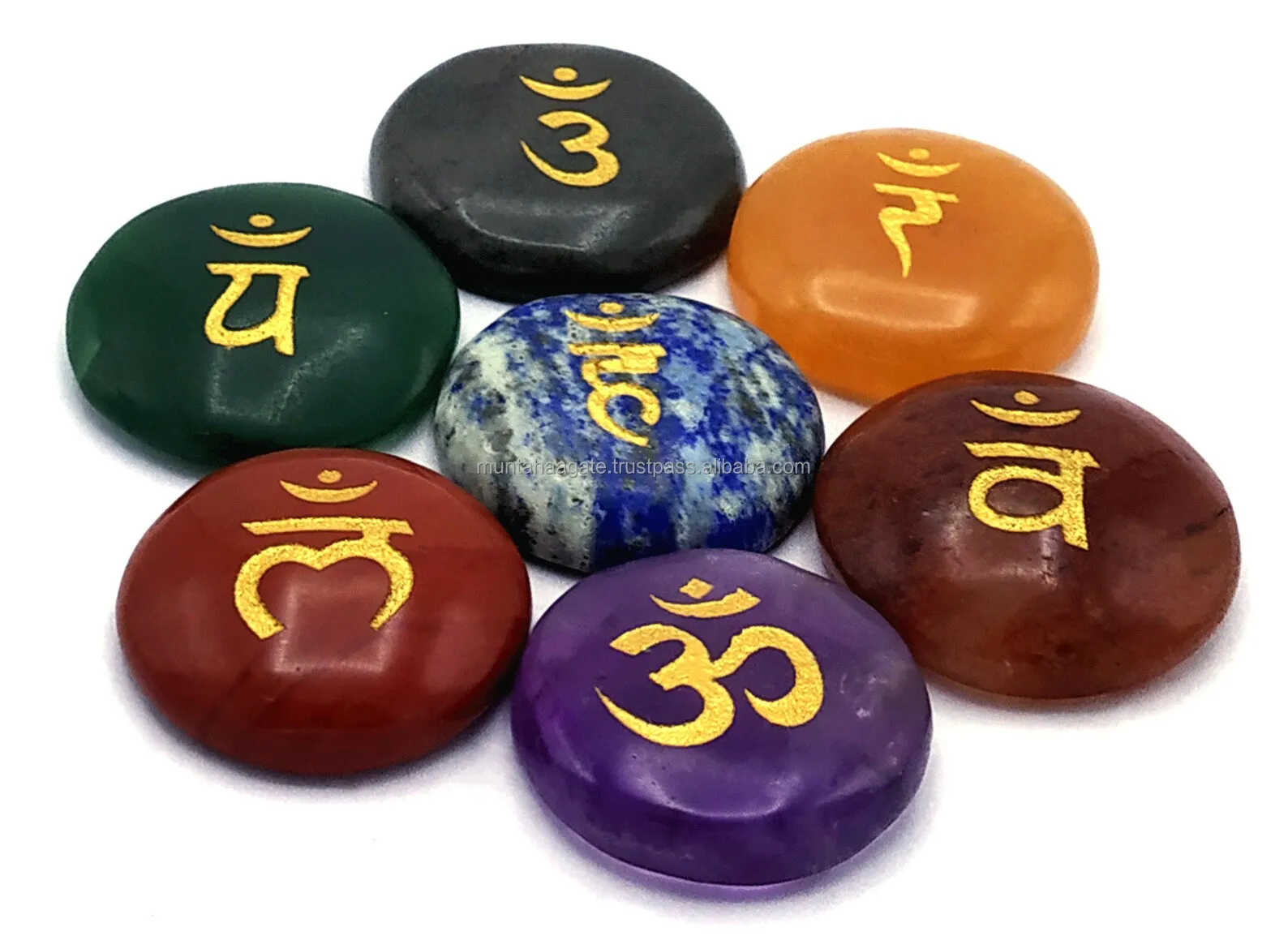 7 Chakra Crystal Set With Sanskrit Engravings Heart And Gift Shaped ...