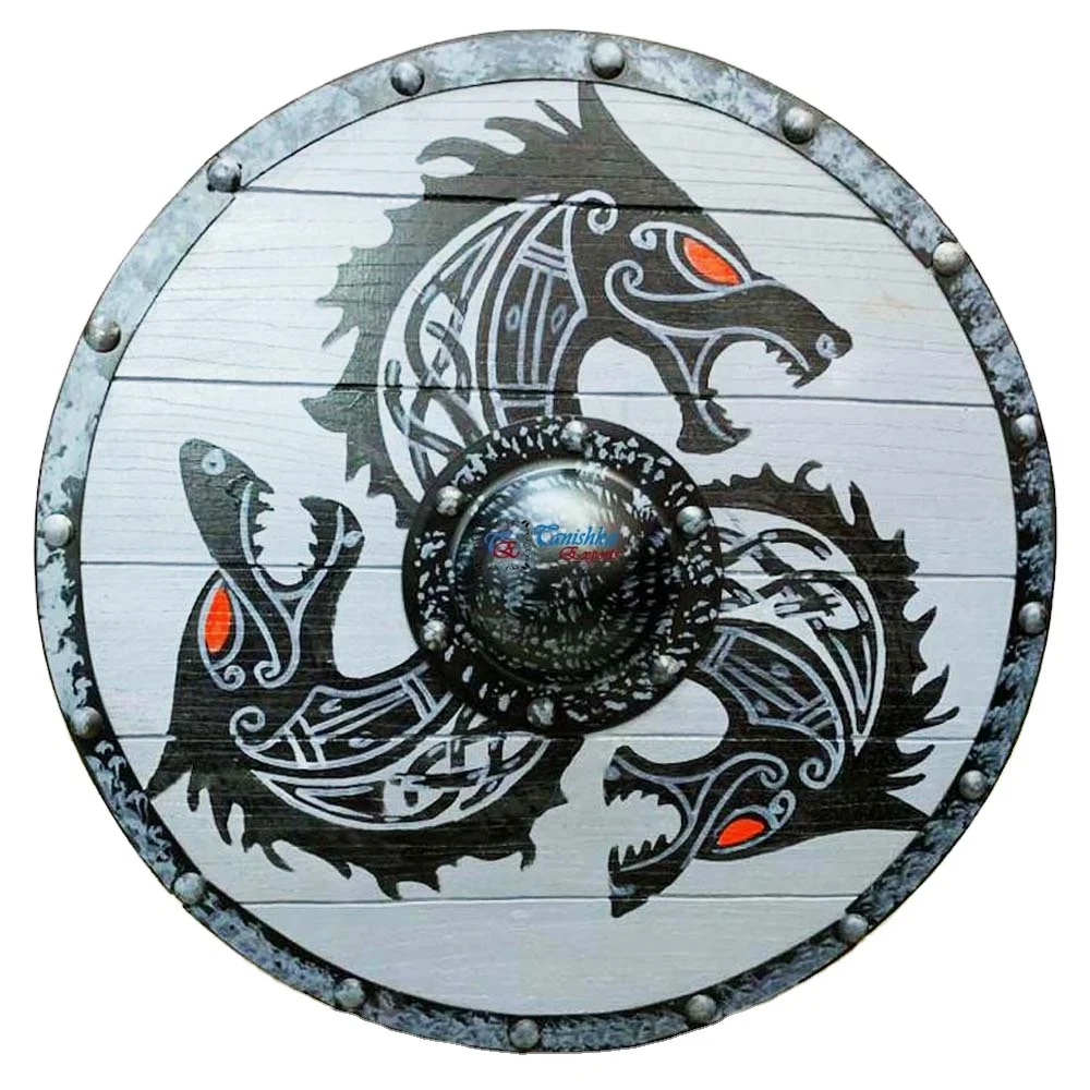 Fenrir Grey Wolf Authentic Battle Worn Viking Medieval Wooden Shield ...