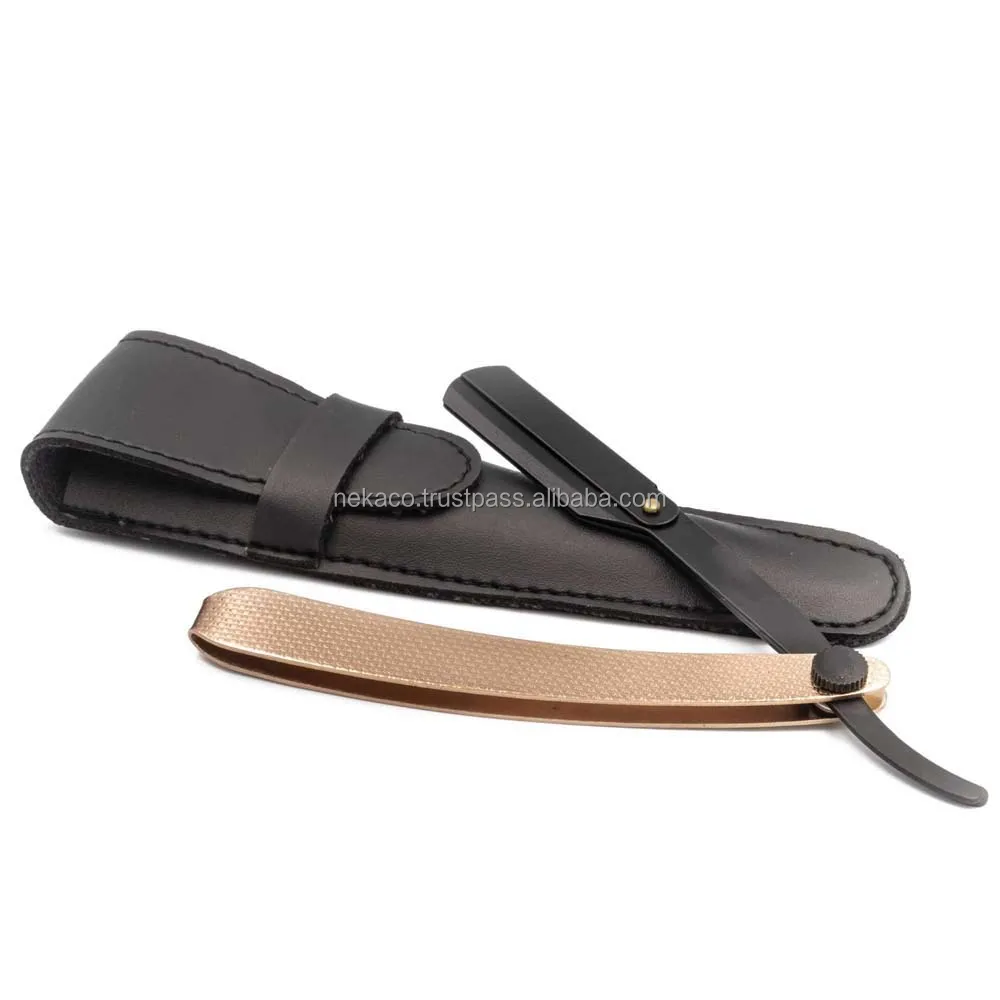 Gold Textured Handle Stainless Steel Shavette Folding Manual Shaving ...