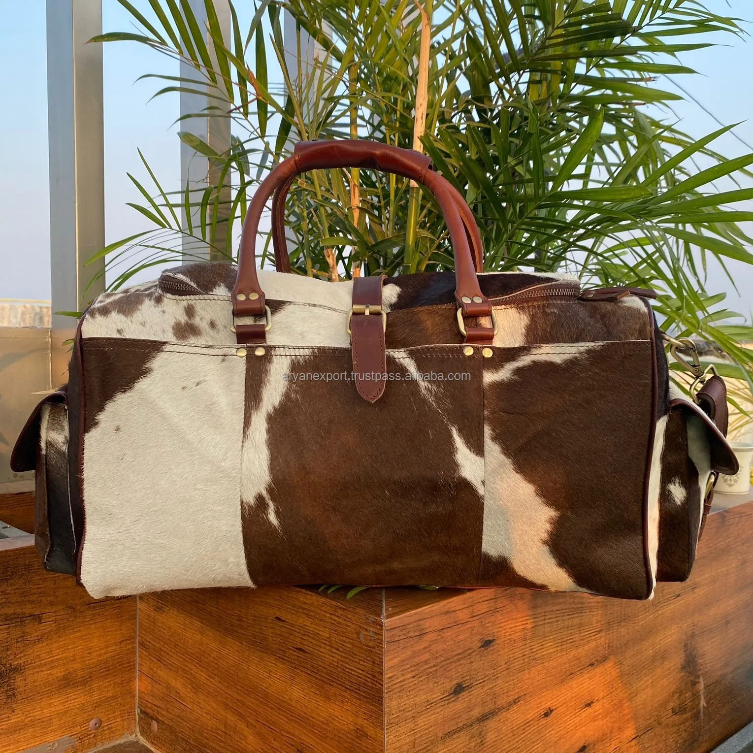 Travel Cowhide Hairon Luggage Bag Vintage Overnight Duffle Leather ...
