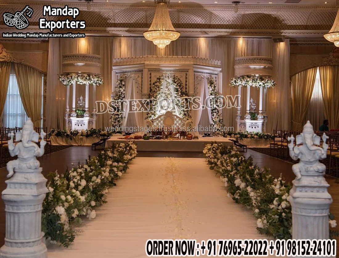 Modern Style Rajwada Theme White Stage Setup for Hindu Weddings