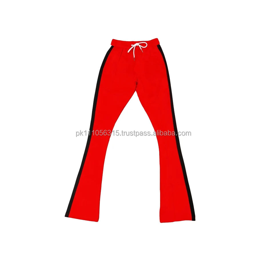 Men Stacked Pant Slim Fit Polyester Cotton Drawstring Flare Bottom ...