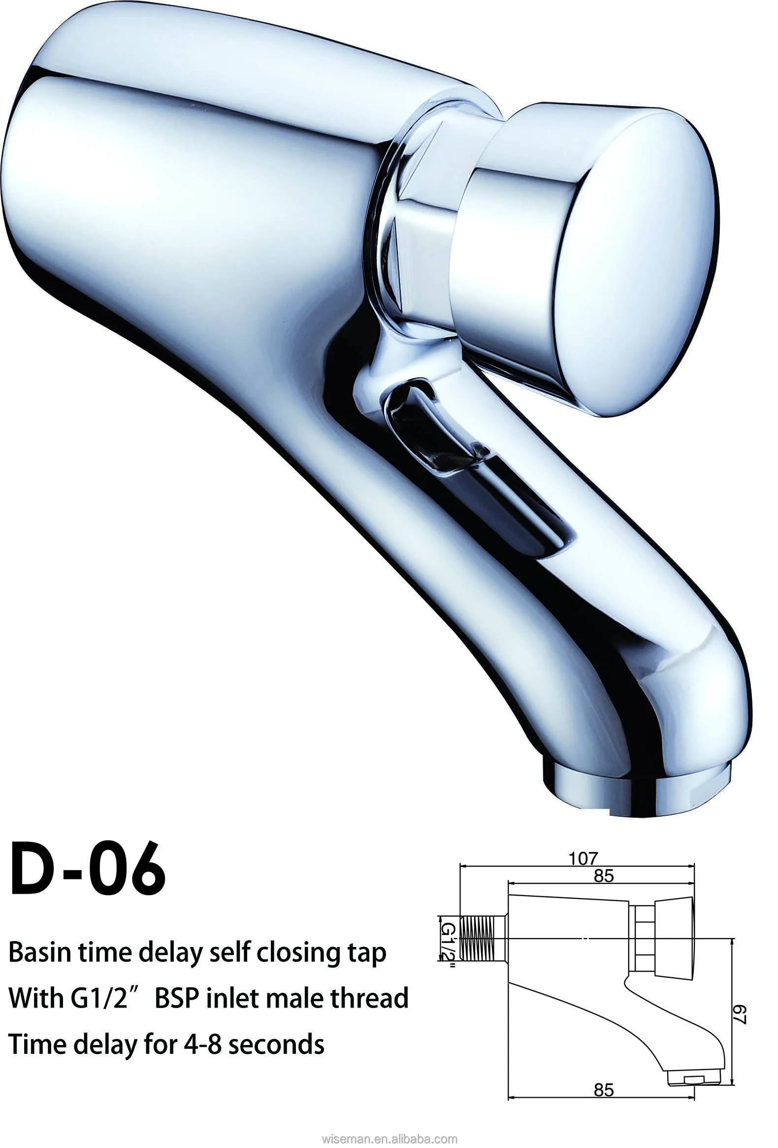 Wall Mounted Time Delay Faucet - Full Brass & Chrome Plated